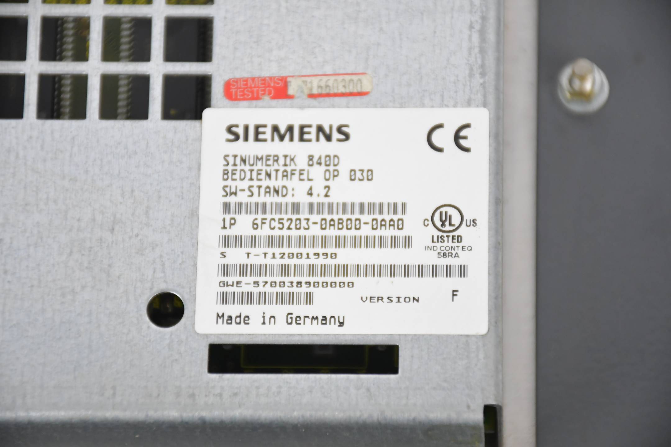 Siemens Sinumerik 840D Bedientafel 6FC5203-0AB00-0AA0 ( 6FC5 203-0AB00 ...