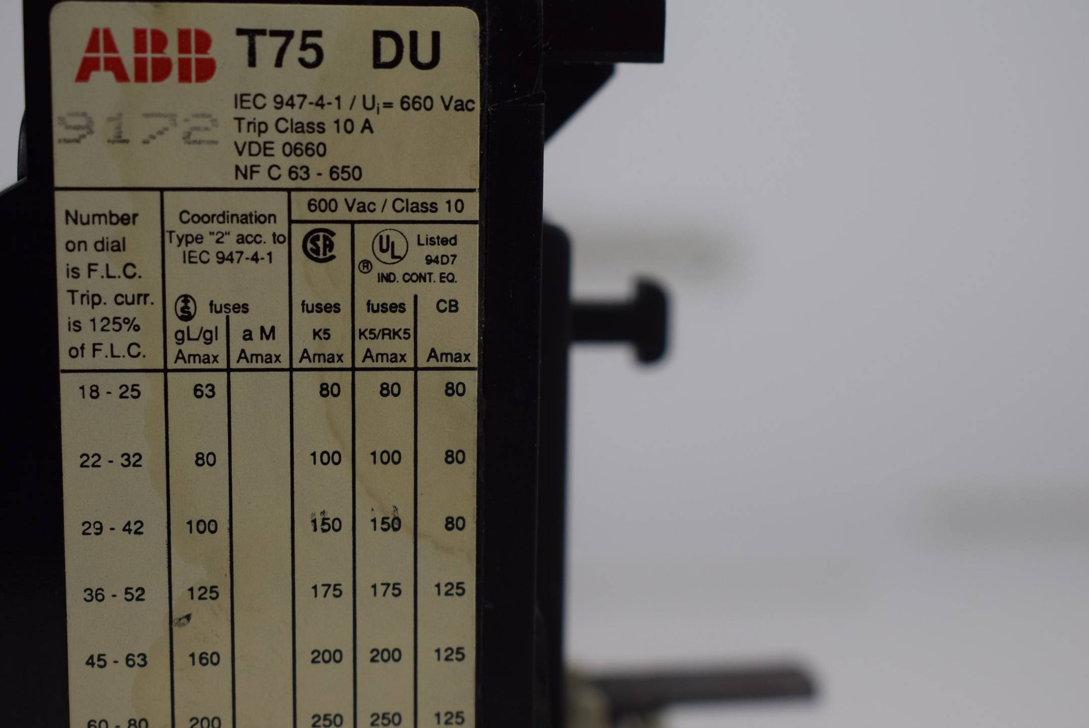 ABB Thermisches Überstromrelais T75 DU 63