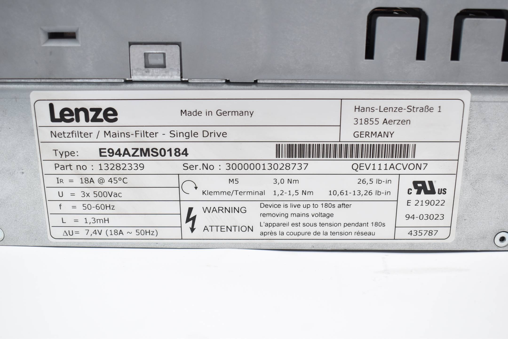 Lenze Single Drive Highline E94ASHE0174 + Backplane inkl. Netzfilter ...