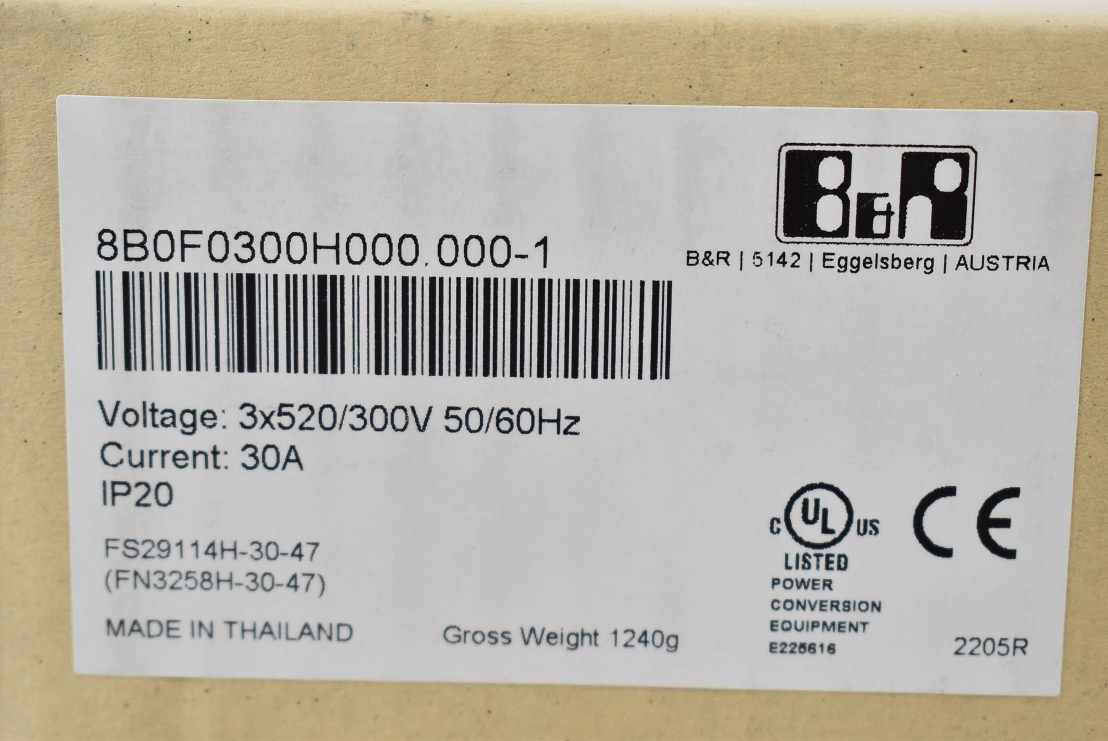 B&R automation Netzfilter passiv 3x520/300V 50/60Hz 30A 8B0F0300H000.000-1