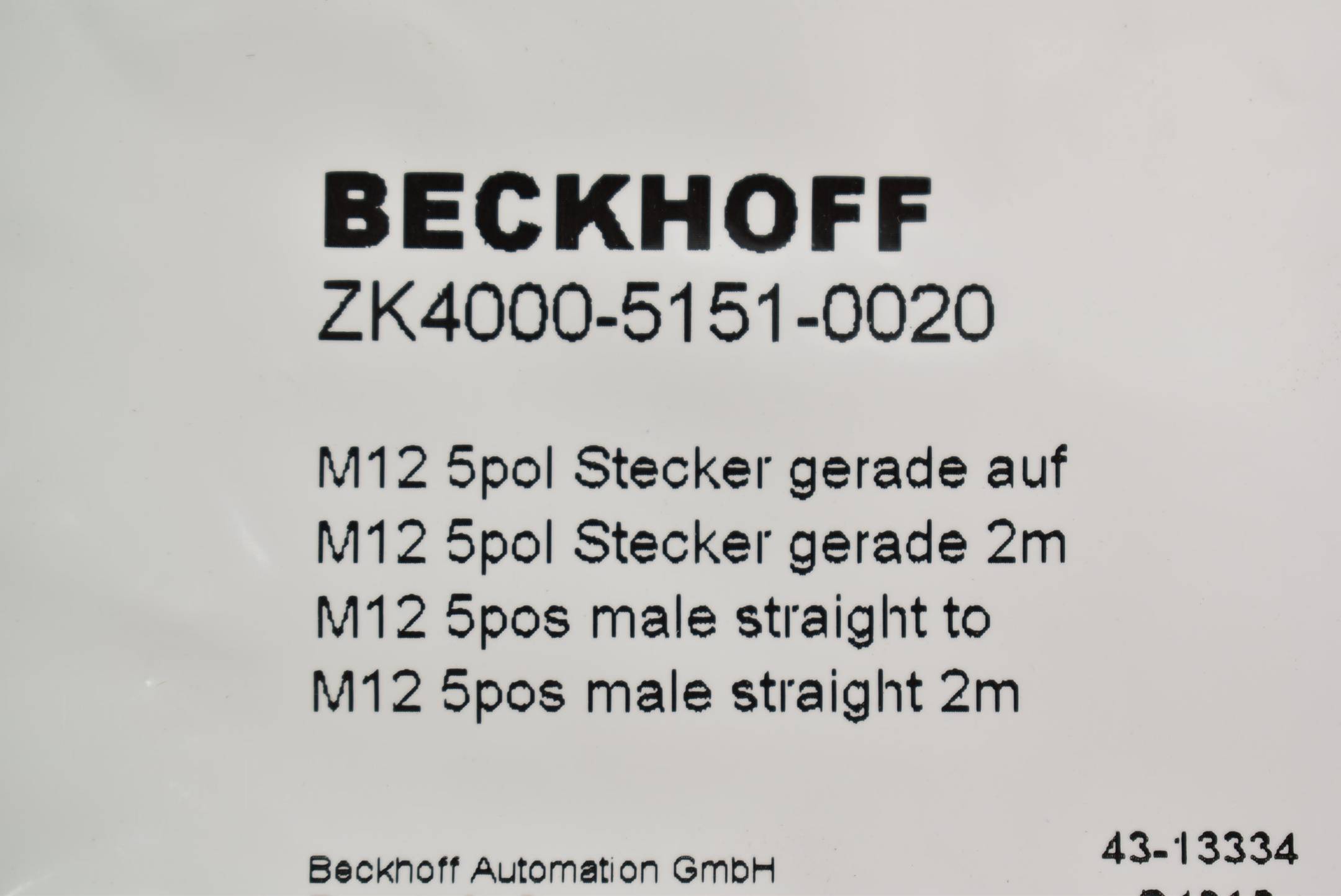 Beckhoff Encoderanschlussleitung M12 5pol Stecker gerade 2 m ZK4000 ...