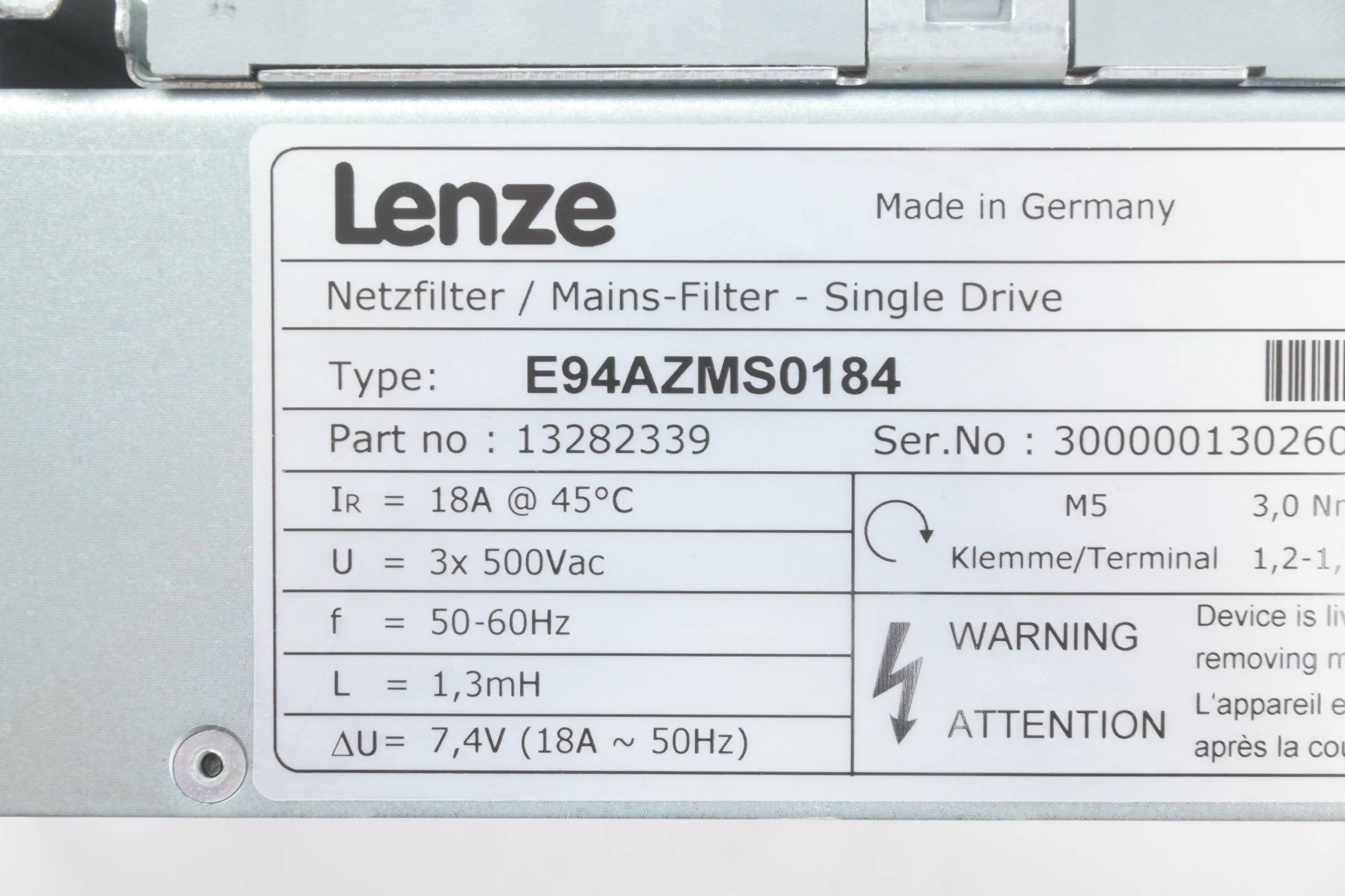 Lenze Single Drive HighLine E94ASHE0134 + Backplane inkl. Netzfilter ...