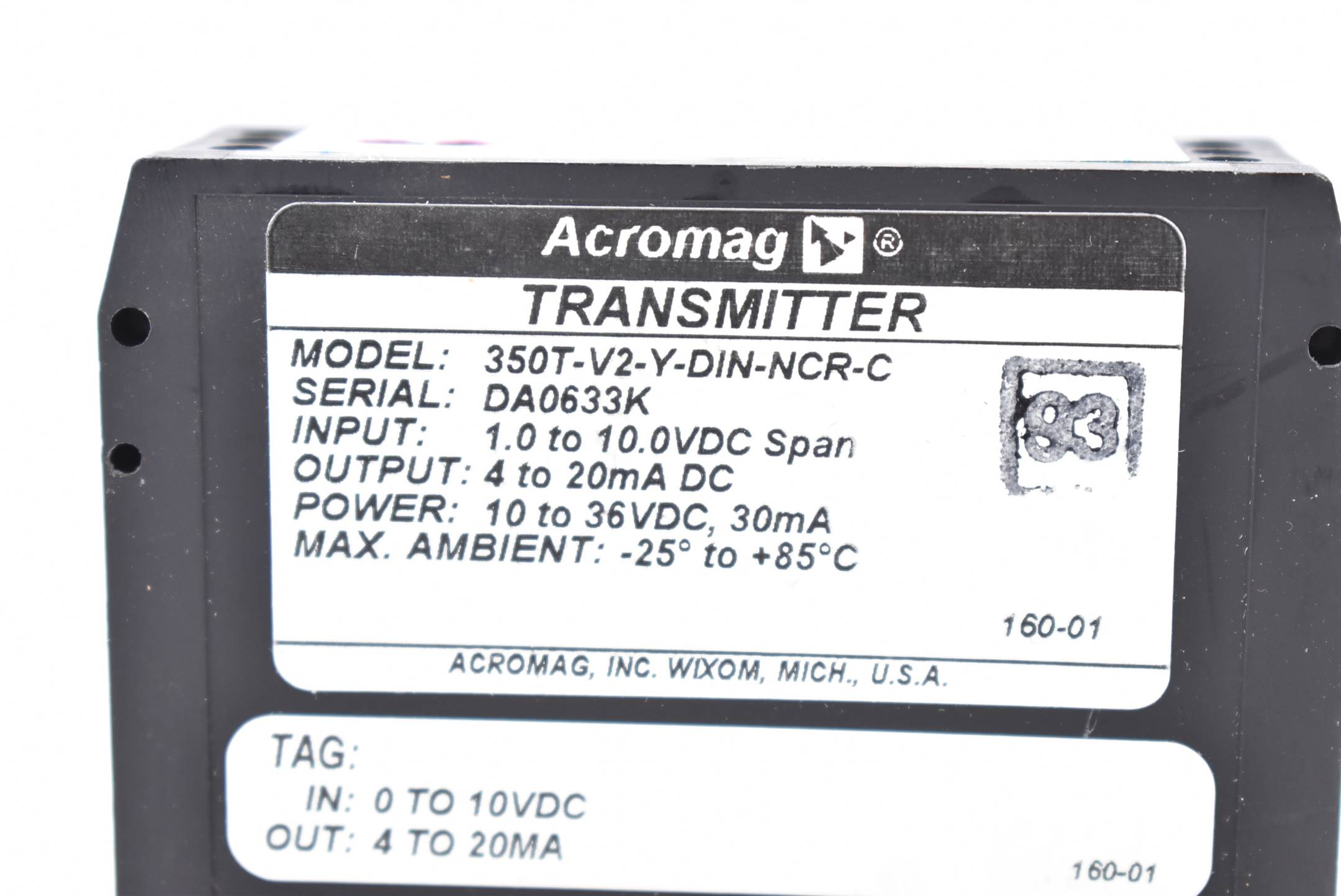 Acromag Transmitter 1-10VDC 4-20mA DC 10-36VDC 30mA ( 350T-V2-Y-DIN-NCR )